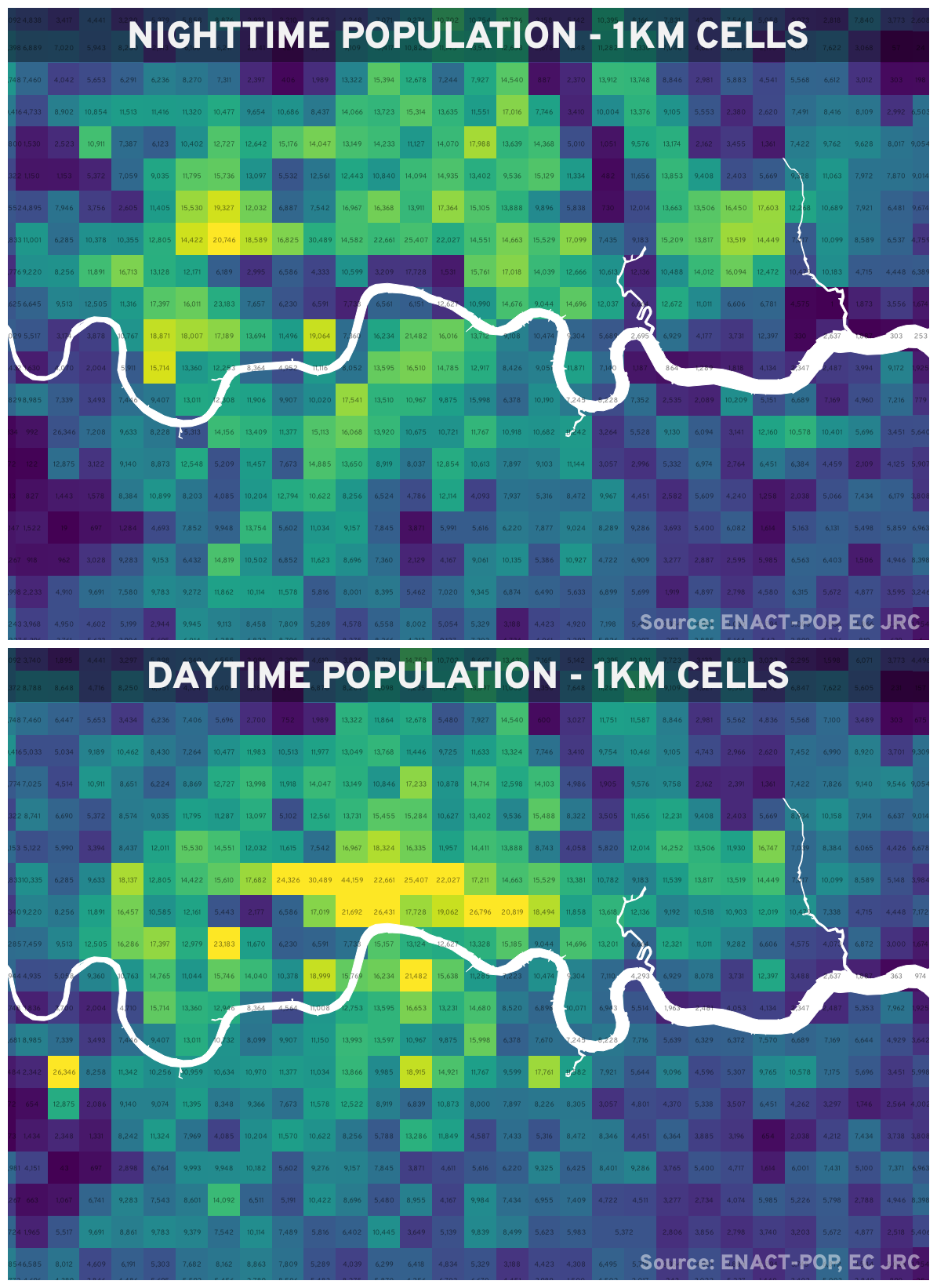 Stats, Maps n Pix: Daytime and nighttime population density in Europe