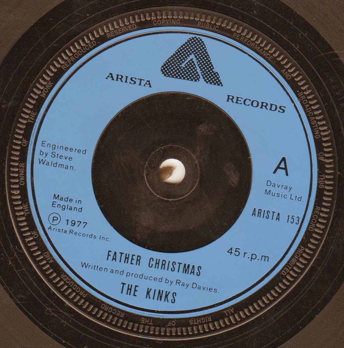 WOLFEES GRAMOPHONE: "FATHER CHRISTMAS" THE KINKS ARISTA 45-153 P.1977 UK