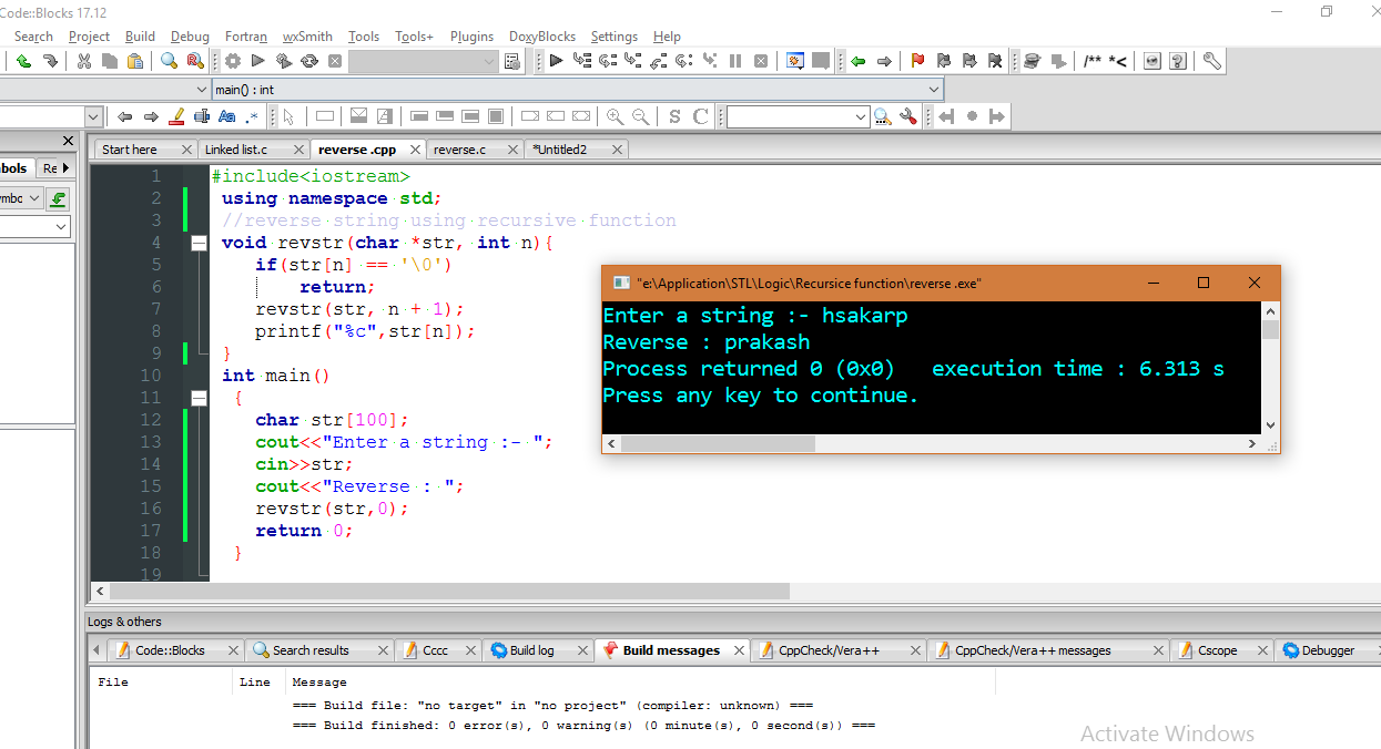 Program In C And C To Print Reverse Of A Given String Using Recursive Function