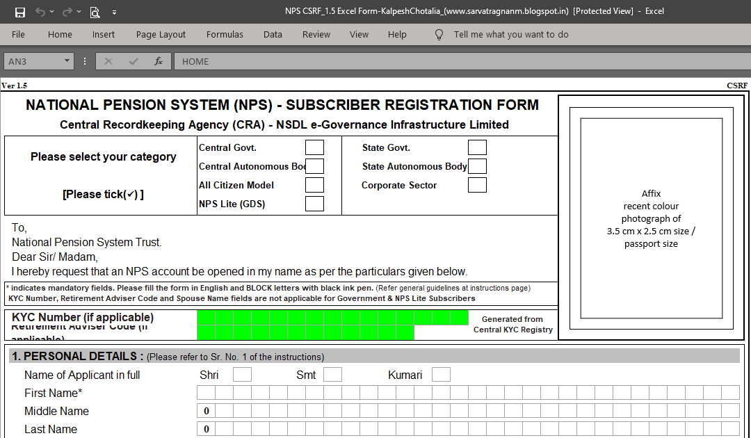 CPF Excel Form (CSRF 1.8 Form) S2 Form