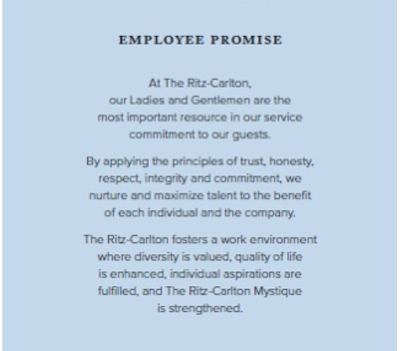«Η Υπόσχεση στον Υπάλληλο» (“Employee Promise”) της Ritz-Carlton
