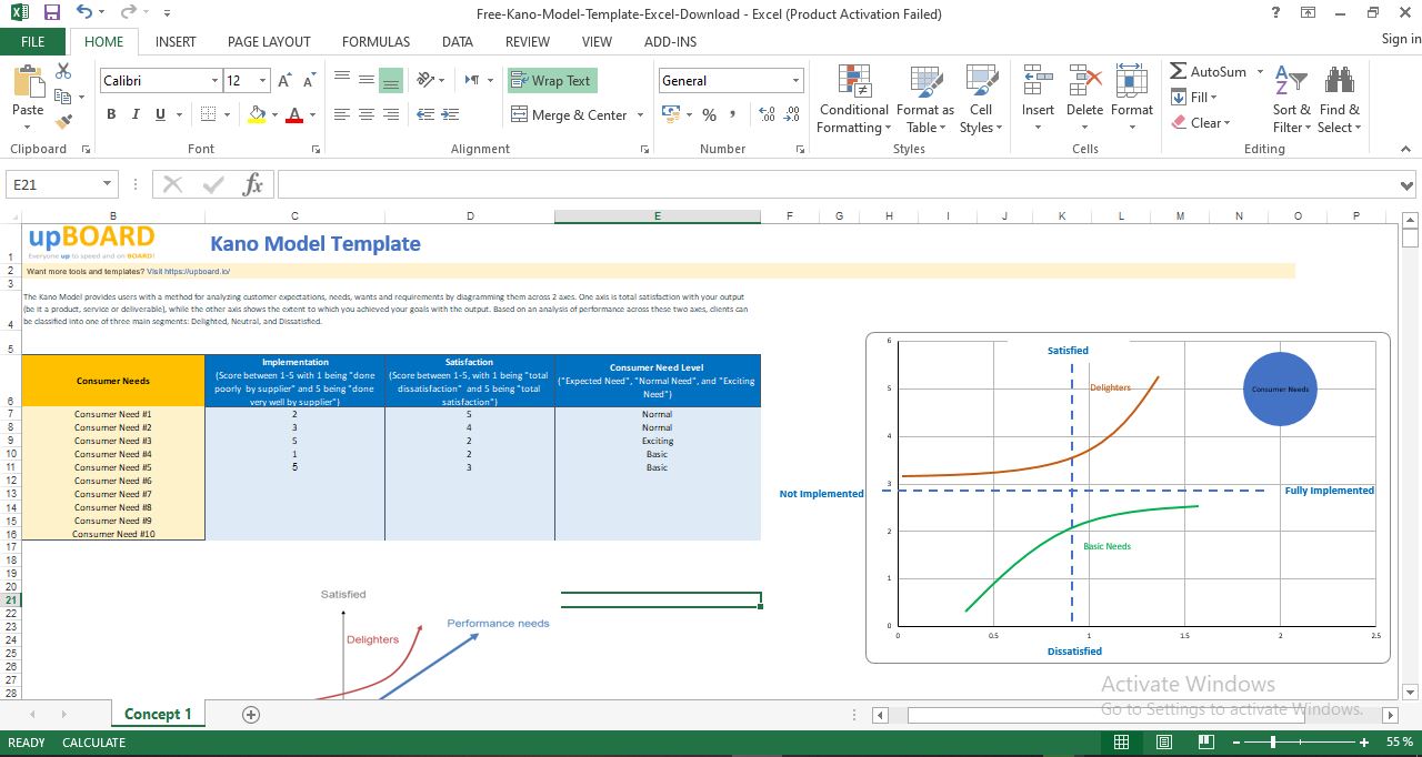 kano Model Template in Excel