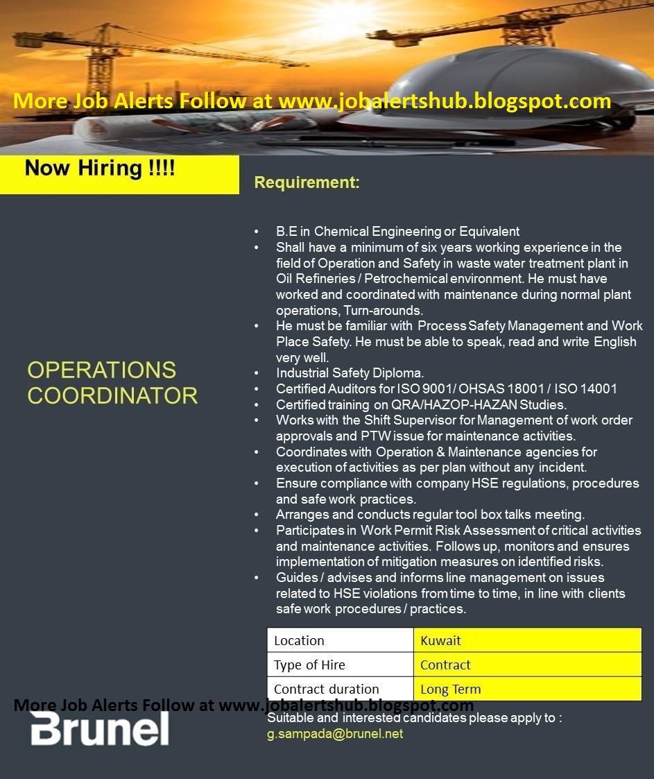 BRUNEL - Hiring Operation Coordinator (Chemical Engineering) - JOB ... BRUNEL - Hiring Operation Coordinator (Chemical Engineering) - JOB ...