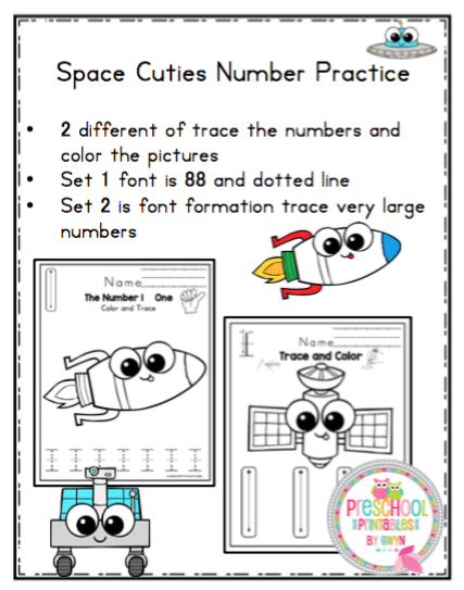 Space Trace the Numbers "No Prep" 2 different levels ~ Preschool Printables