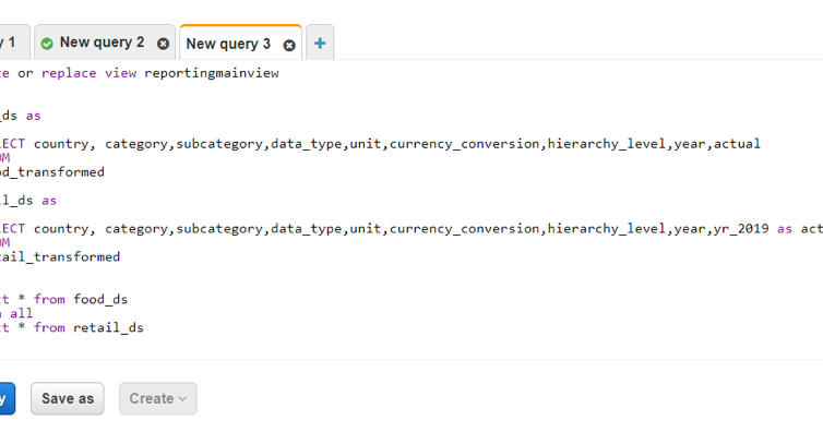 Create a view in AWS Athena by merging two SQL queries using Union All