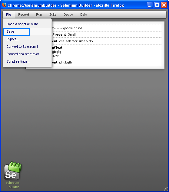 Selenium Builder - Save and Open Script | Automation Home