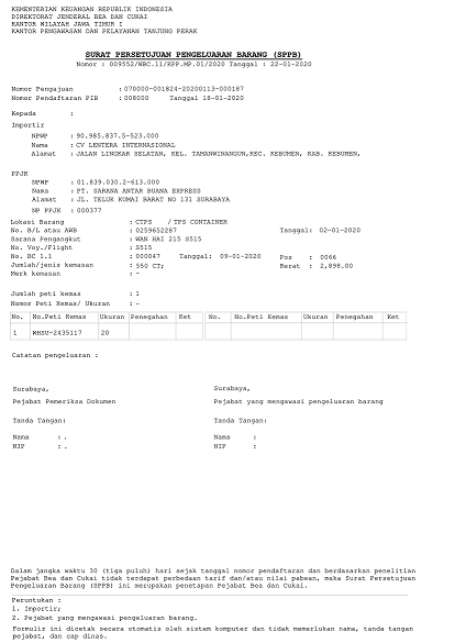 Contoh Surat Export-Import Barang Di Kepabenan Bea Dan Cukai Indonesia ...