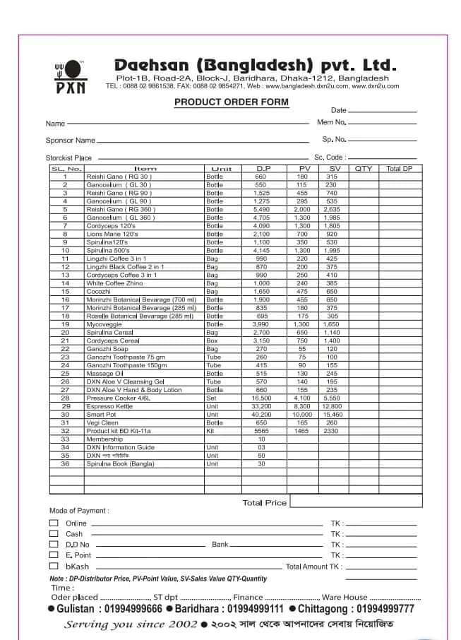 DXN Product Price List in Asia