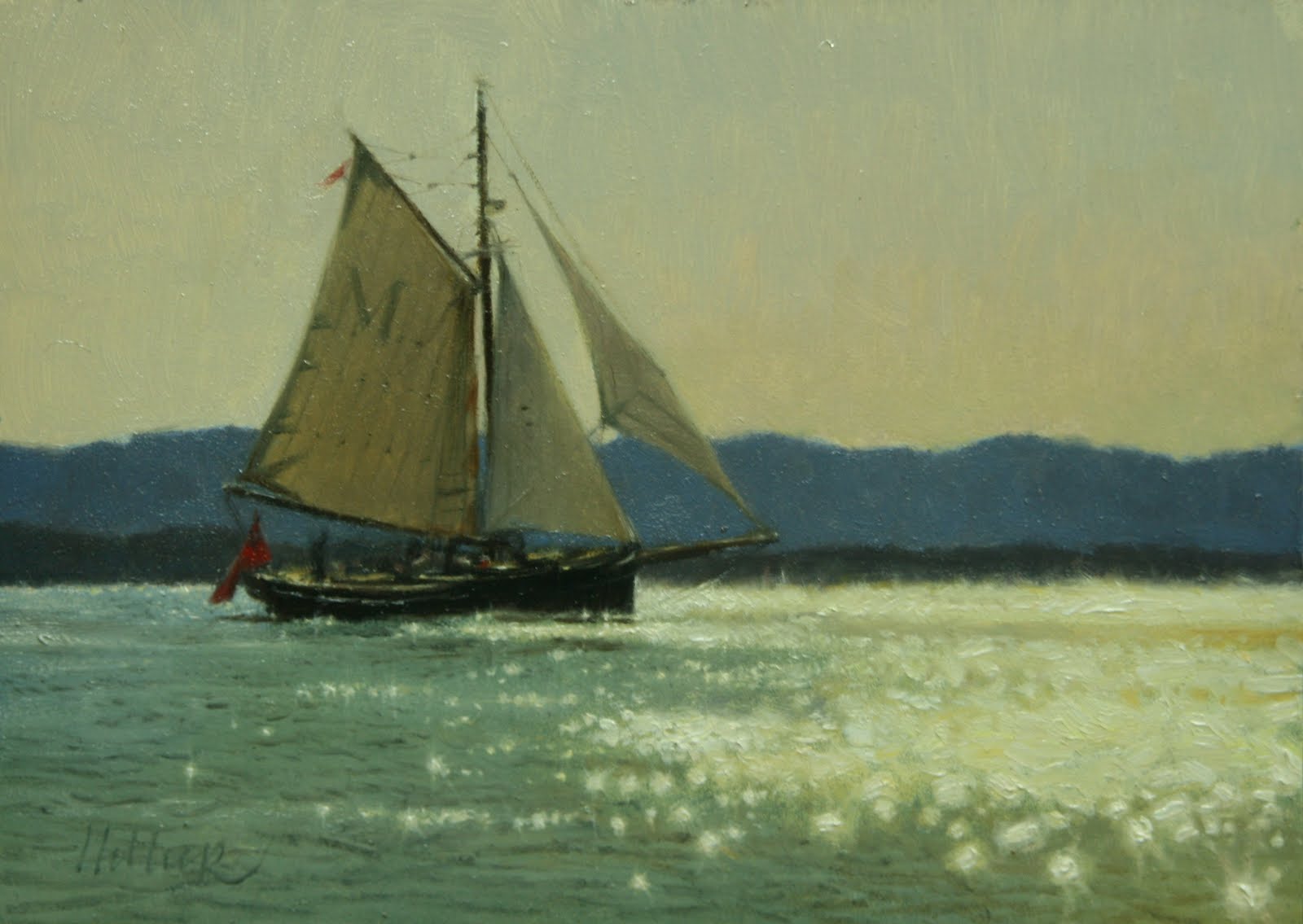 Matthew Hillier's.."The Studio Floor": "Pilot Cutter" oil 5 x 7