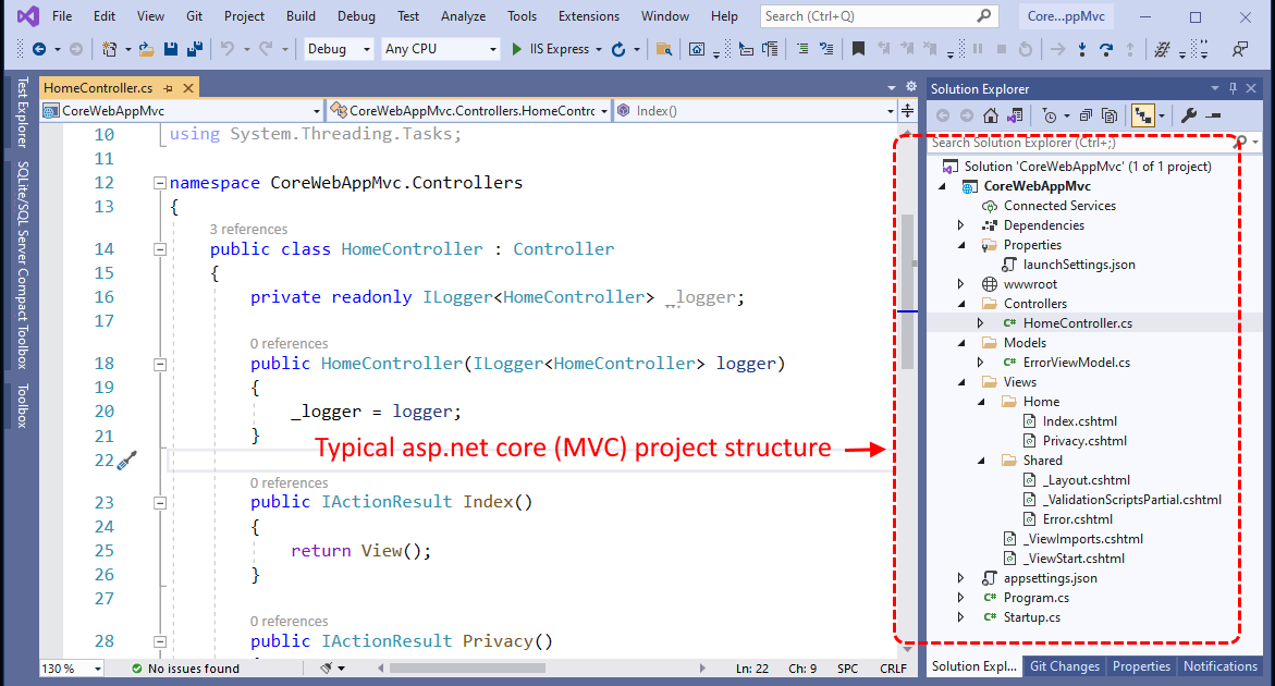 Basics of asp.net core web app (MVC) project structure