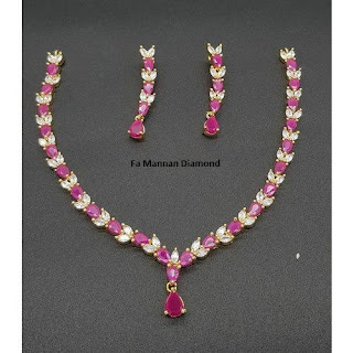 Ruby Yellow Gold Jewellery Party Fashion Necklace Set.