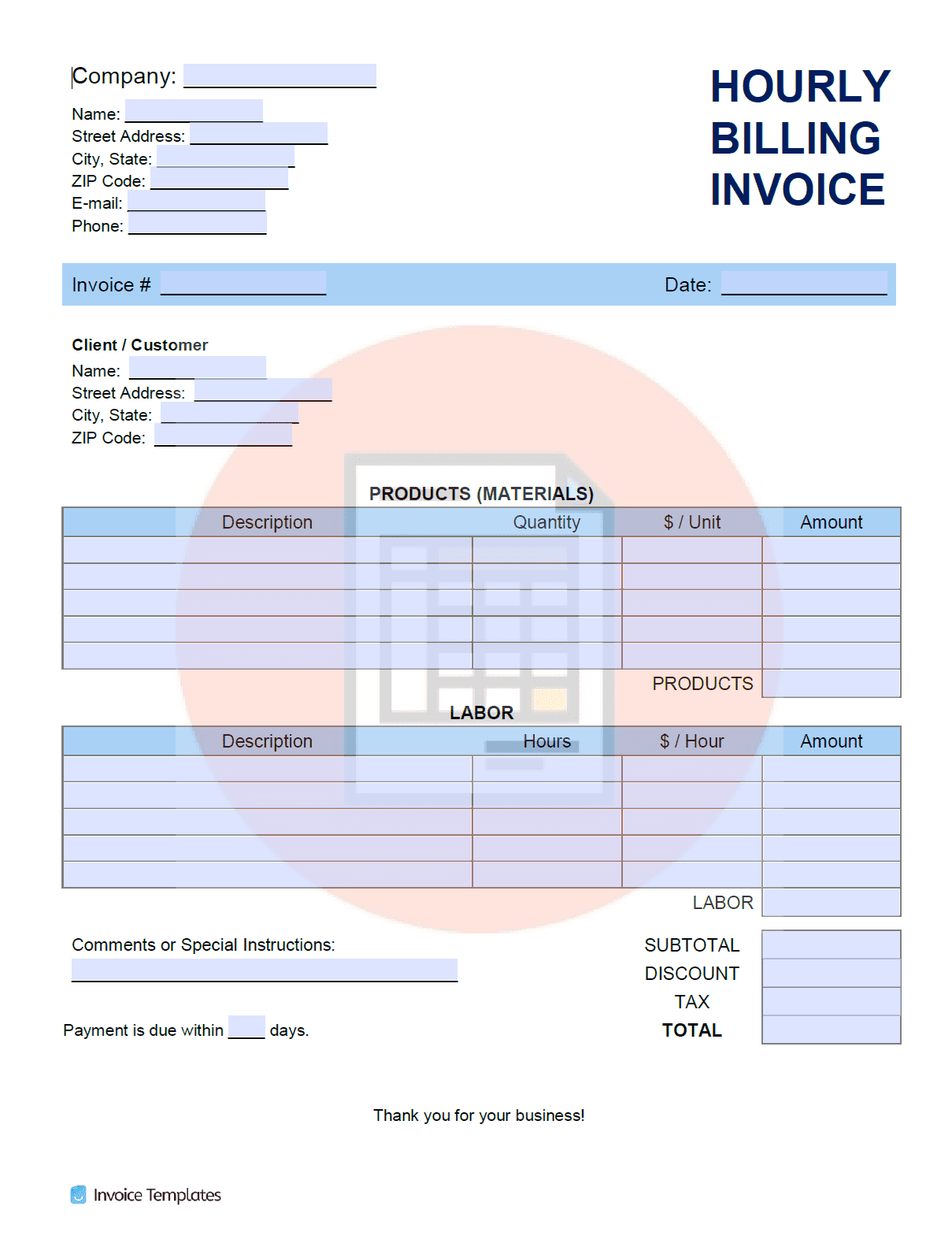 Water Bill Format In Excel - Invoice Template