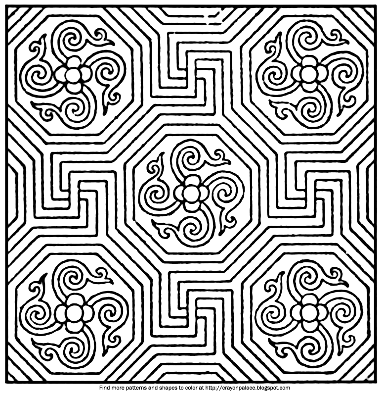 Crayon Palace: Color this pattern with angular lines and swirling stems...