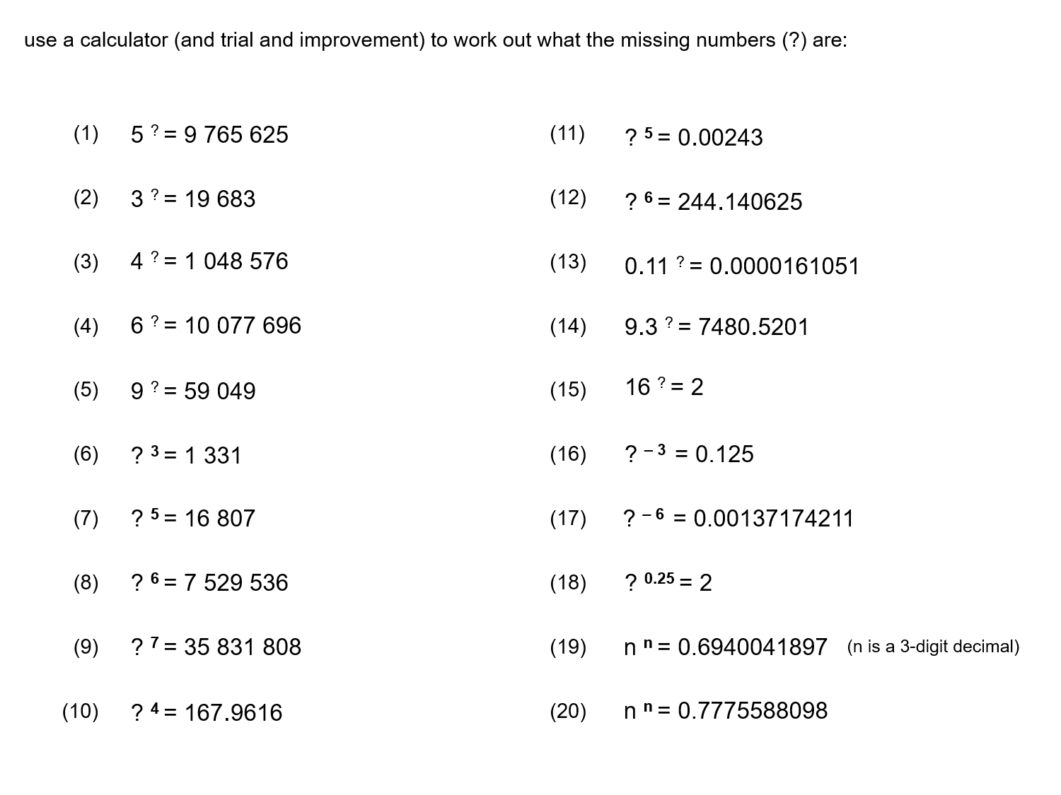 MEDIAN Don Steward mathematics teaching: power problems calculator