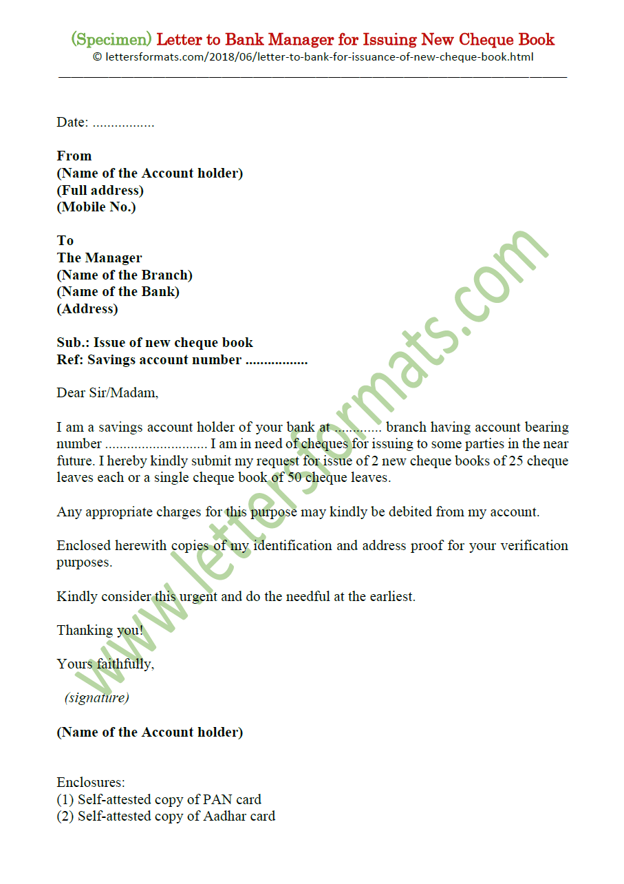 Re Letter To Bank For Issuing New Cheque Book Sample Re Letter To Bank For Issuing New Cheque Book Sample