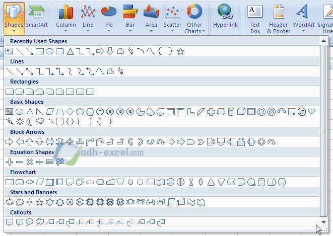 Fungsi dan Cara Menggunakan Menu Shapes Dalam Microsoft Excel - ADH ...