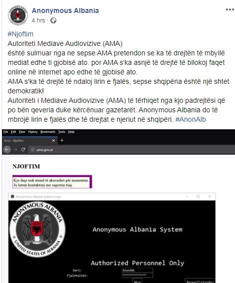 Anonymous Albania hacks sites of Audiovisual Media and Electronic and ...