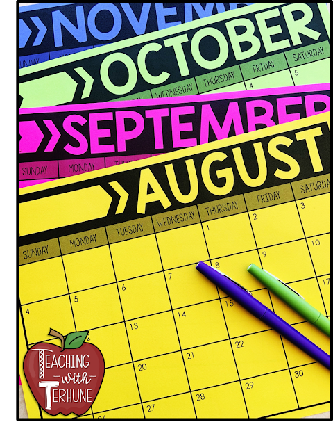 Teaching With Terhune: EDITABLE MONTHLY CLASSROOM CALENDARS