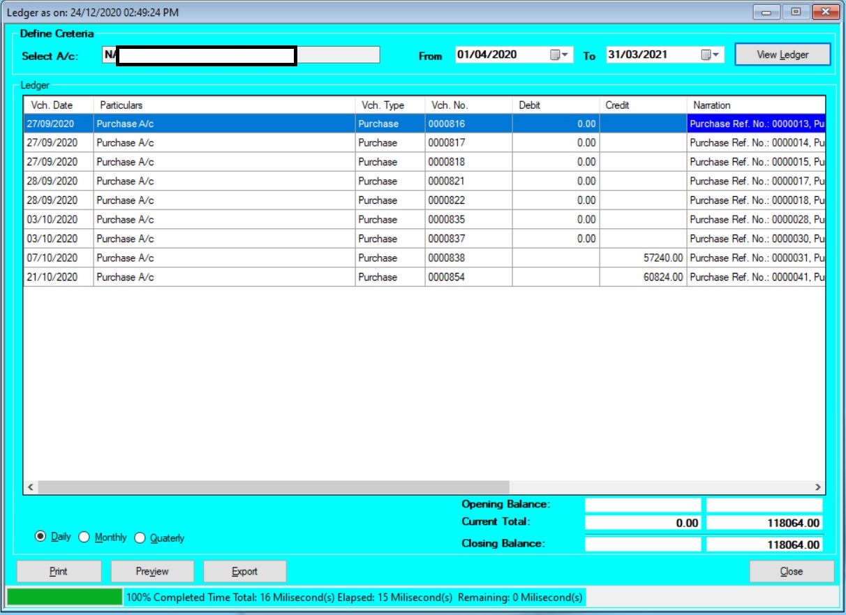 Account Ledger in Chanakya ERP