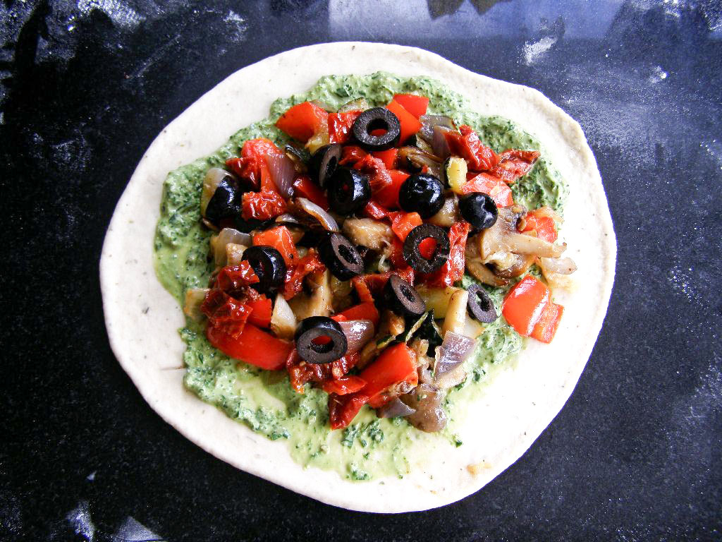 maple•spice: Roasted Vegetable Calzone with Creamy Pesto