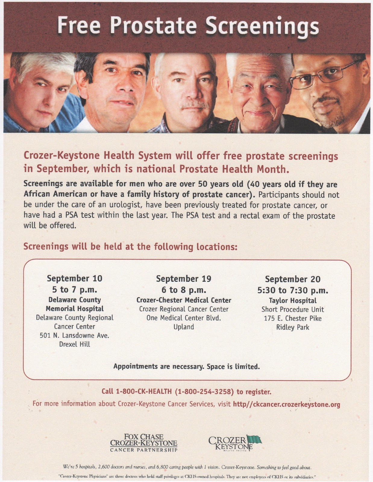 Ms. B: The Good News: Free Prostate Screening at Crozer Keystone