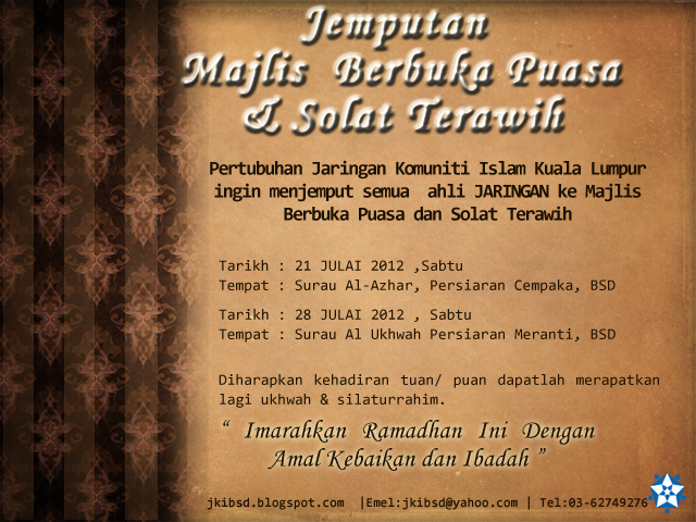 PERTUBUHAN JARINGAN KOMUNITI ISLAM KUALA LUMPUR (0511-10-WKL): Jemputan ...