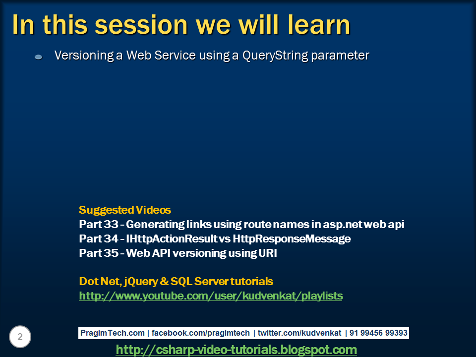 Sql Server Net And C Video Tutorial Web Api Versioning Using Querystring Parameter