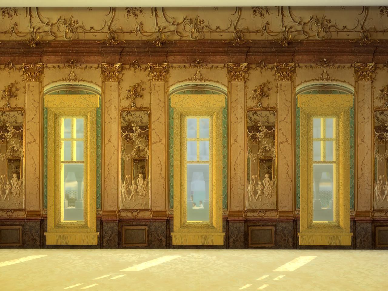 Anna Quinn Stories: Golden Gilded Walls Set Columns For SIMS 4