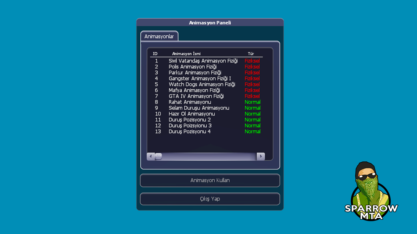 MTA SA Animasyon Panel Scripti
