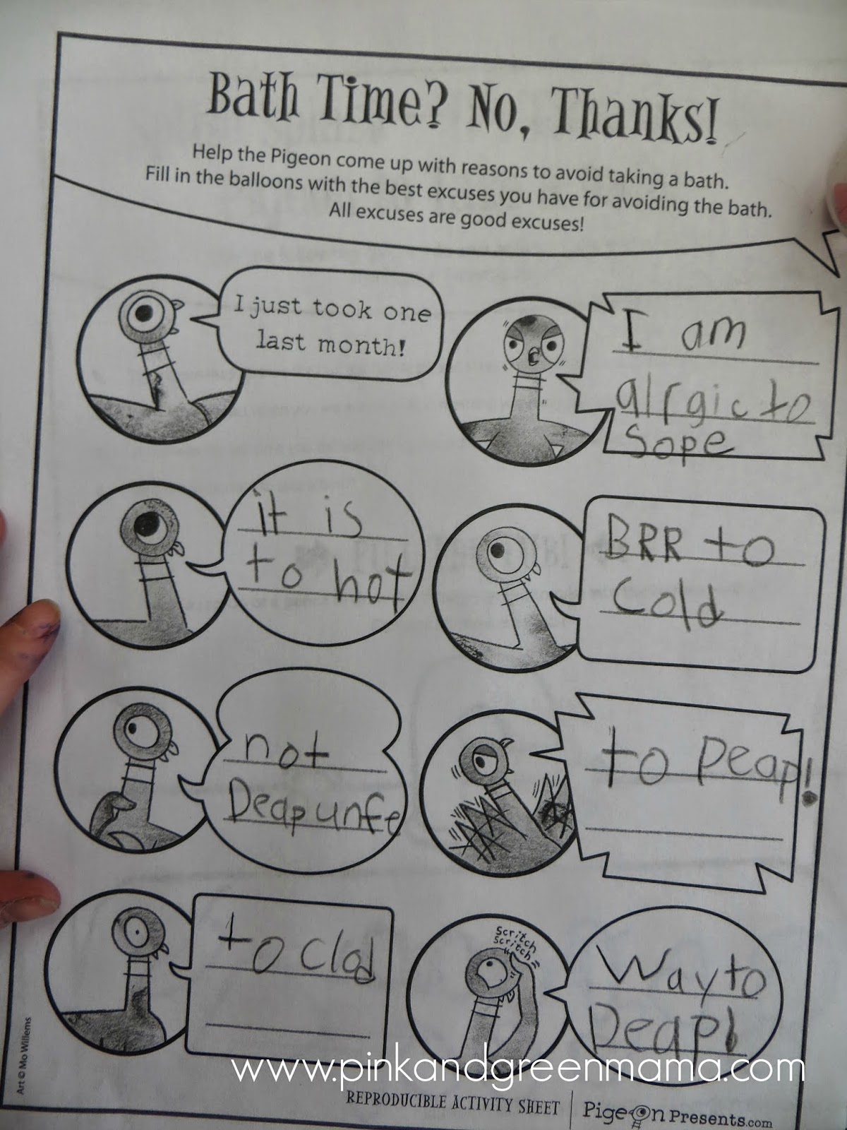 Pigeon needs a bath coloring pages