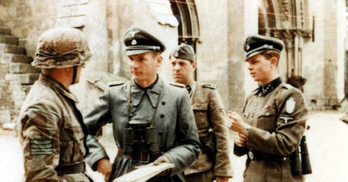 World War II in Color: SS Hitlerjugend Officers Conferred at Ardenne Abbey