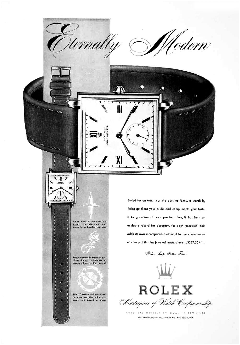 Welcome to RolexMagazine.com: 1947 Rolex "Eternally Modern" Magazine Ad