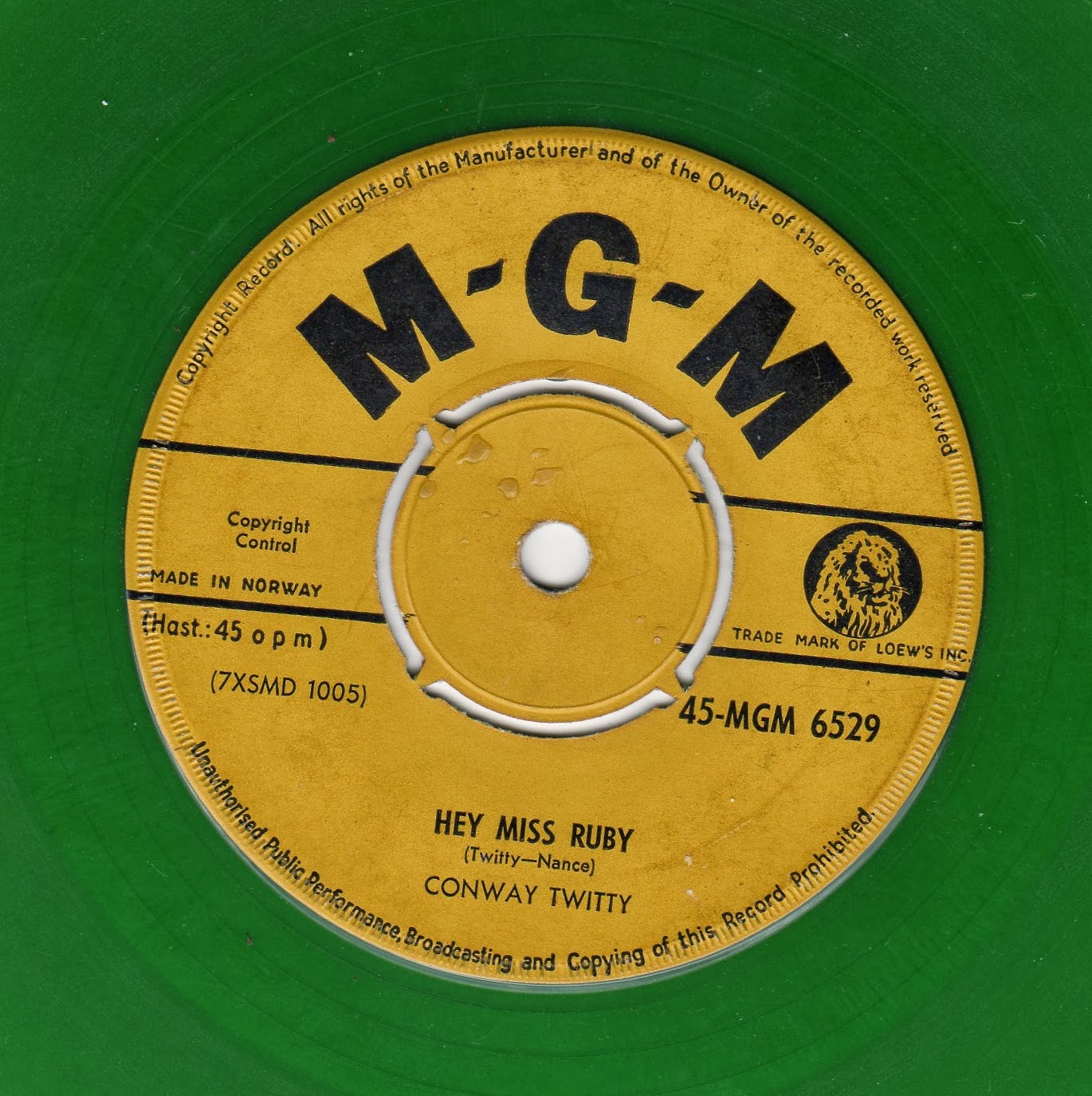 WOLFEES GRAMOPHONE: "LONELY BLUE BOY/HEY MISS RUBY" CONWAY TWITTY MGM ...