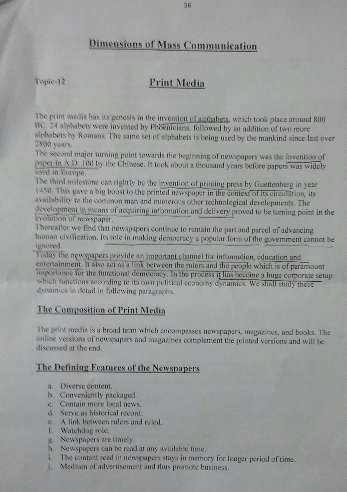 dimensions of mass communication final term print media