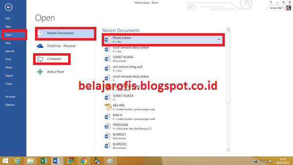 Cara Mudah Membuka Dokumen Pada Microsoft Word 2013 - BELAJAR MICROSOFT ...