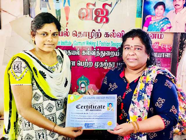 VIJI TAILORING EDUCATION INSTITUTE: Tailoring Course completion Certificate