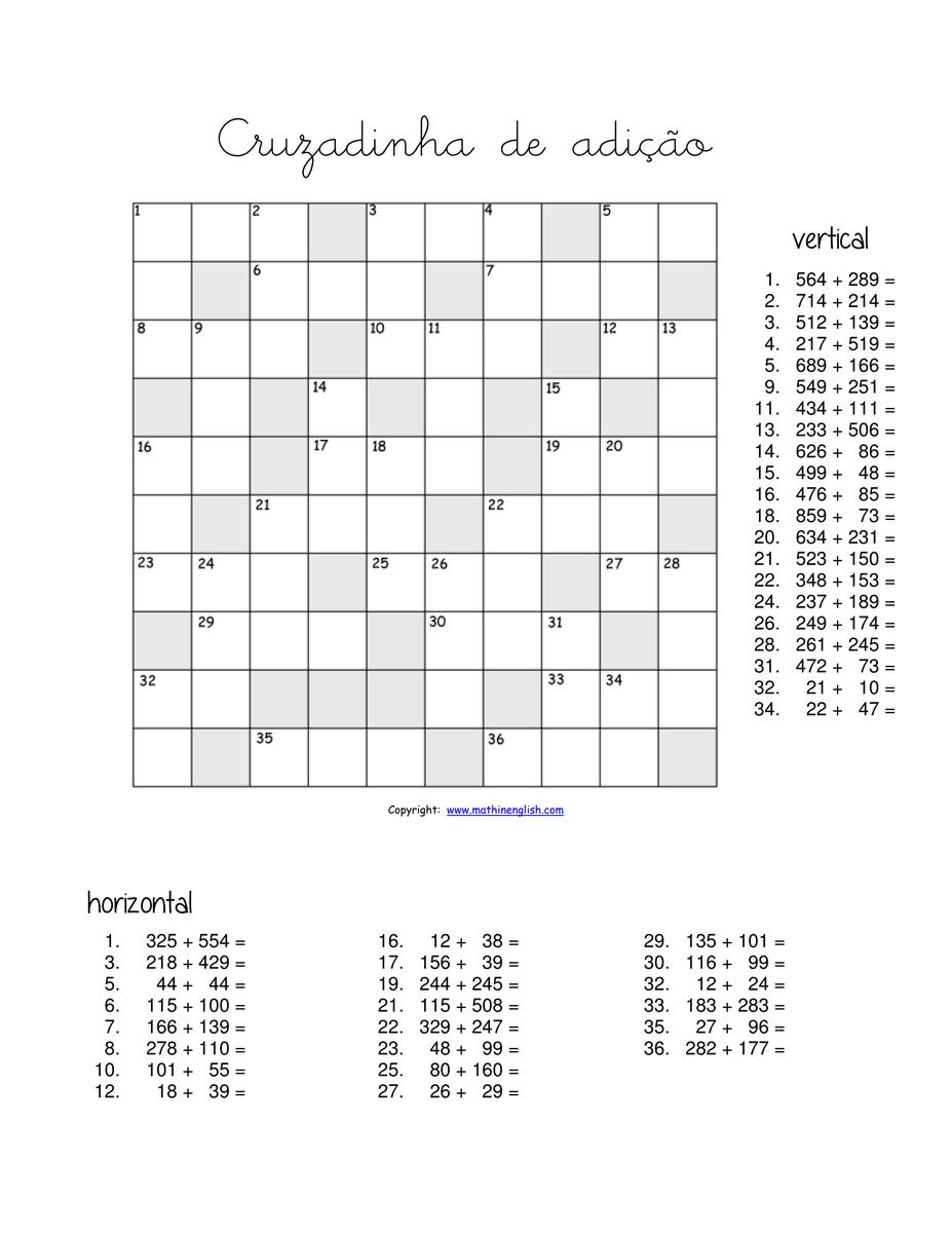 Cruzadinha De Matemática 8 Ano - RETOEDU