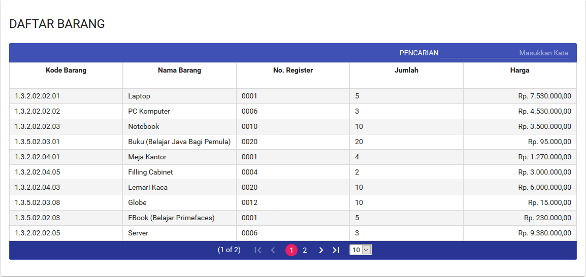 Belajar Java Web Cara Menambahkan Filter Di Datatable Primefaces Java Community