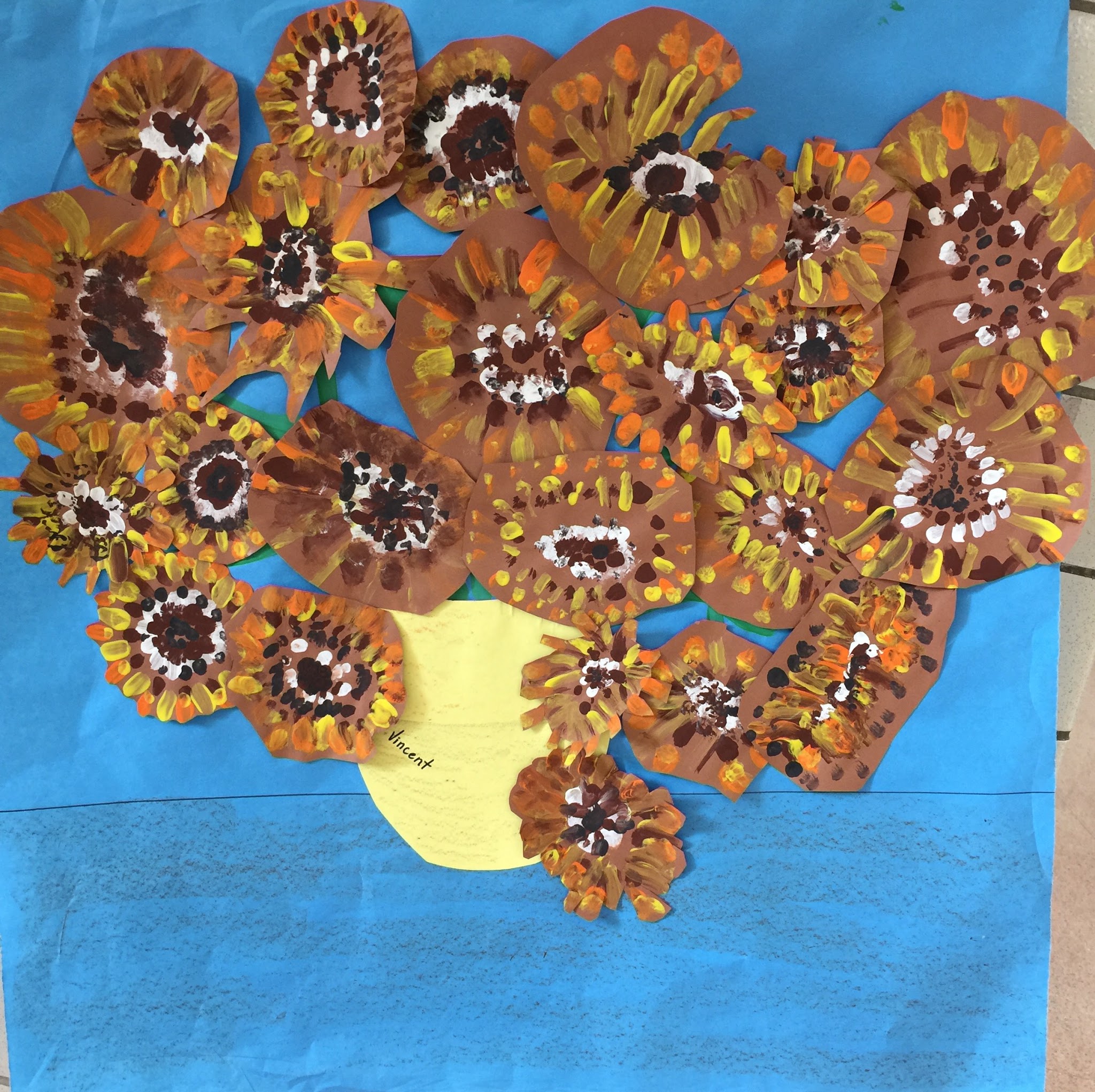 Mrs. Harris' art room: Van Gogh Sunflower mural kindergarten art lesson