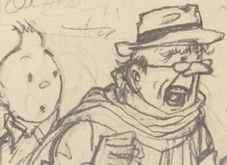 Comic art: Original Tintin sketch page by Hergé