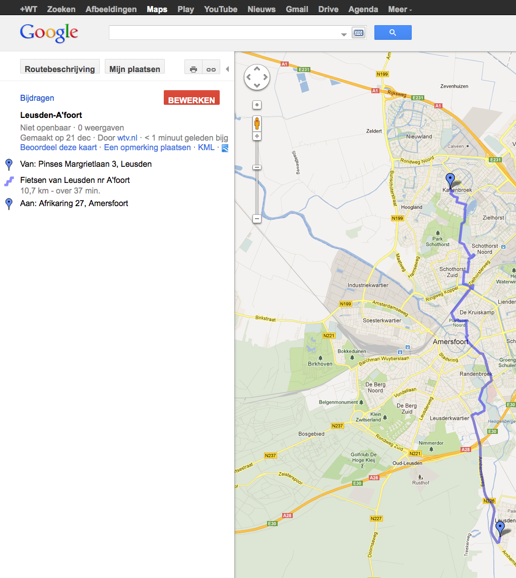 Fietsen en nog wat...: Google Maps de fietsroute laten berekenen en tekenen