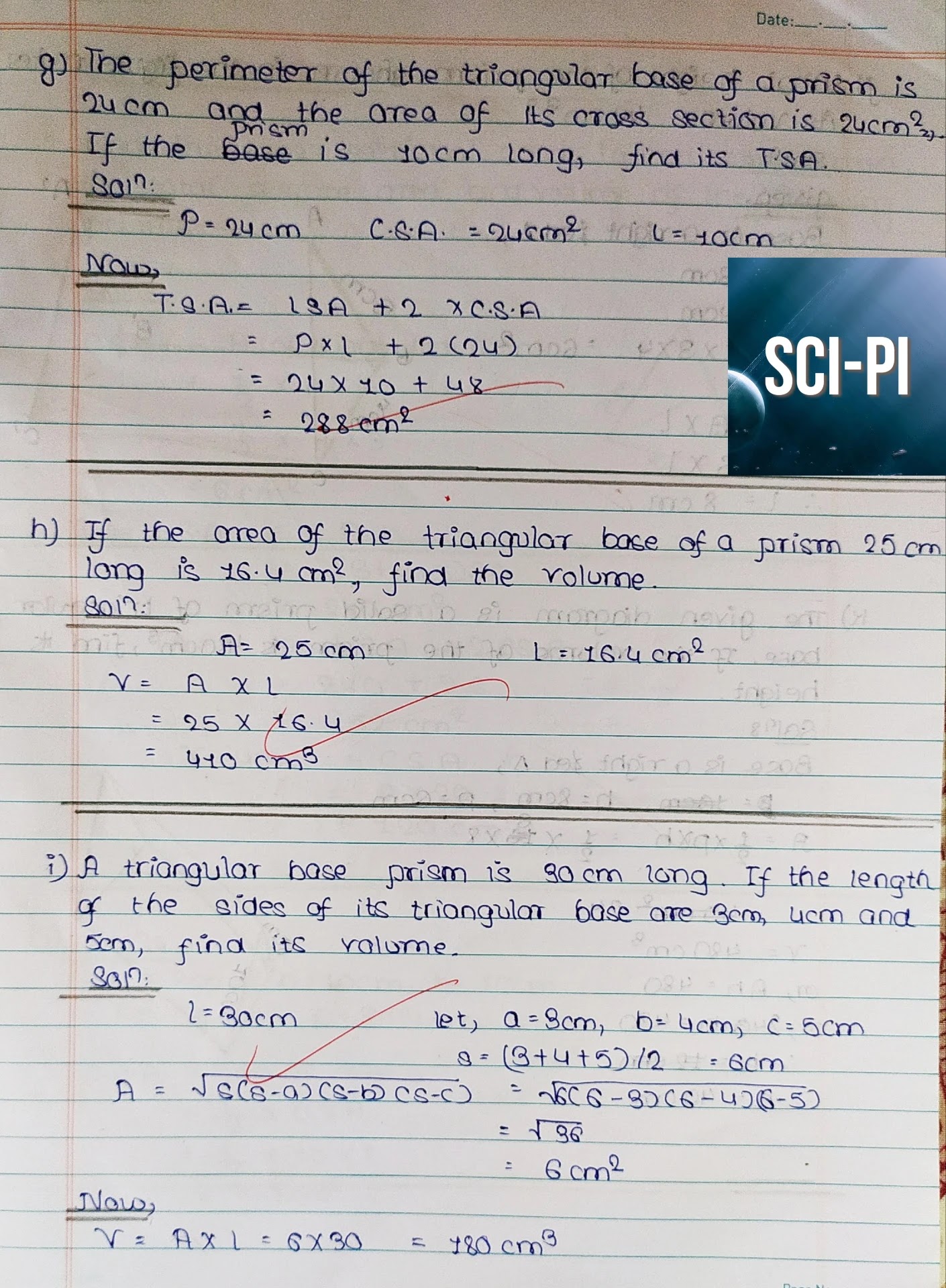 Ex 7.1 - Surface Area and Volume of Triangular Prisms Class 10 ...