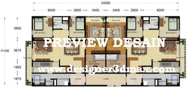 Jasa Design Denah Berwarna Unit Apartemen Mewah - Jasa Desain Gambar Murah