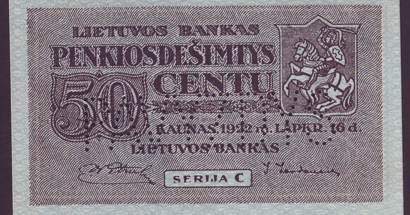Lithuania paper money Centas 50 Centu banknote of 1922|World Banknotes ...