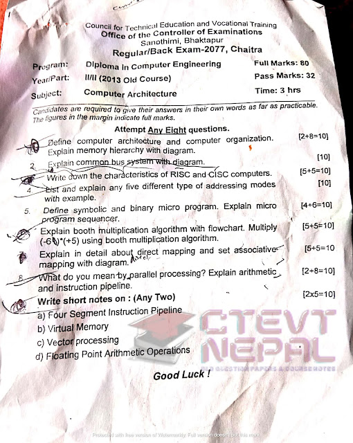 Computer Architecture - 4th Semester Questions Papers CTEVT | Diploma ...