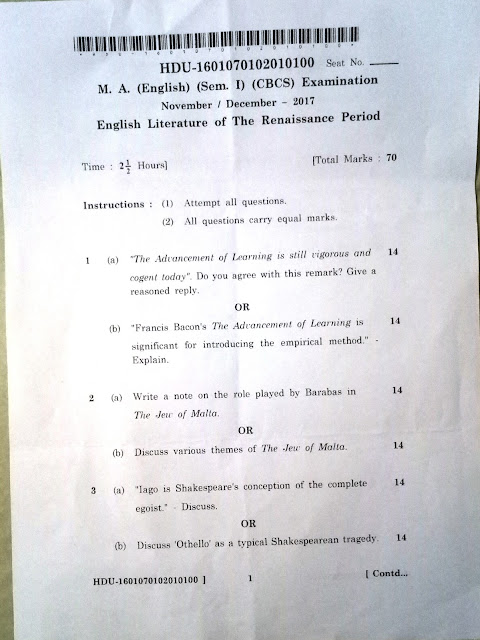 Where Learning is EASY: Saurashtra University M.A. Part 1 English Old ...