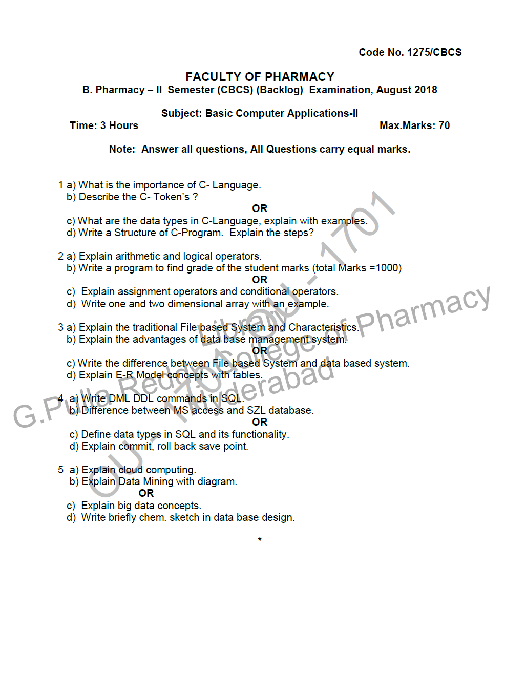 Osmania University B. Pharmacy II-Semester (CBCS) (Backlog) Subject ...