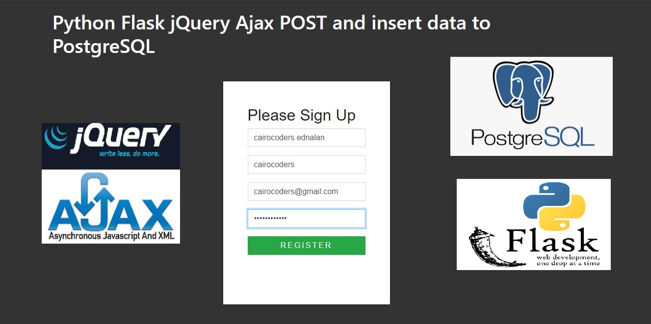 Python Flask Jquery Ajax Post And Insert Data To Postgresql Tutorial101