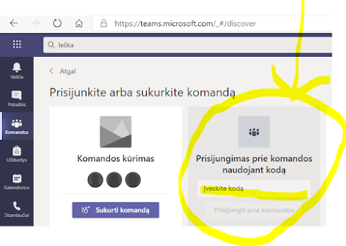 informatika.jbg: Teams komandos (prisijungimas su kodu)