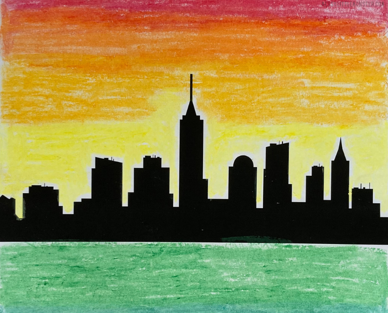 Warm and Cool Colors in Art - City Skyline Art Project - Messy Little ...